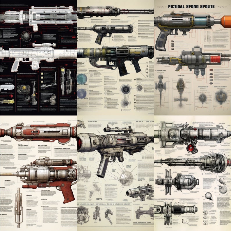20 Weapon Blueprints, Scifi Ephemera Pack, Scifi Gaming Prop, Junk ...