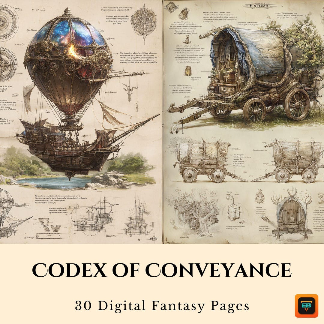 Fantasy Vehicle Blueprints, Magical Transport Printables, Steampunk ...