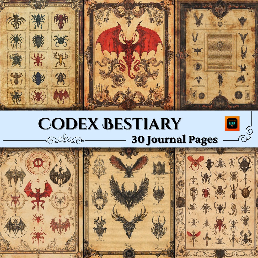 Codex Bestiary Journal Pages, Monster Scrapbook Sheets, BOS Grimoire ...