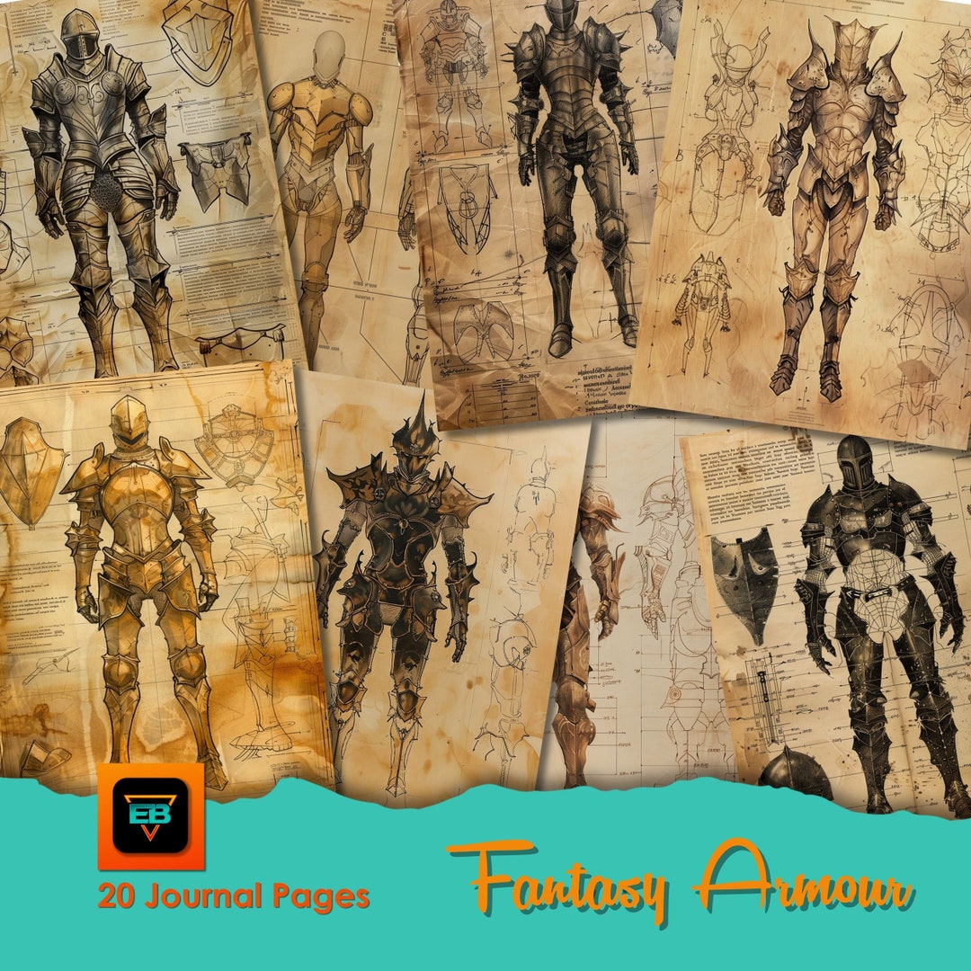 Fantasy Armour Scrapbook Pages, Blueprint Diagram Junk Journal Kit, Dnd ...