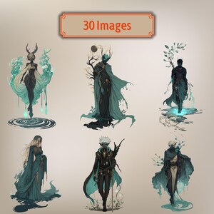 Teal Fantasy Collection, Character Art Clipart, Junk Journal Graphics ...