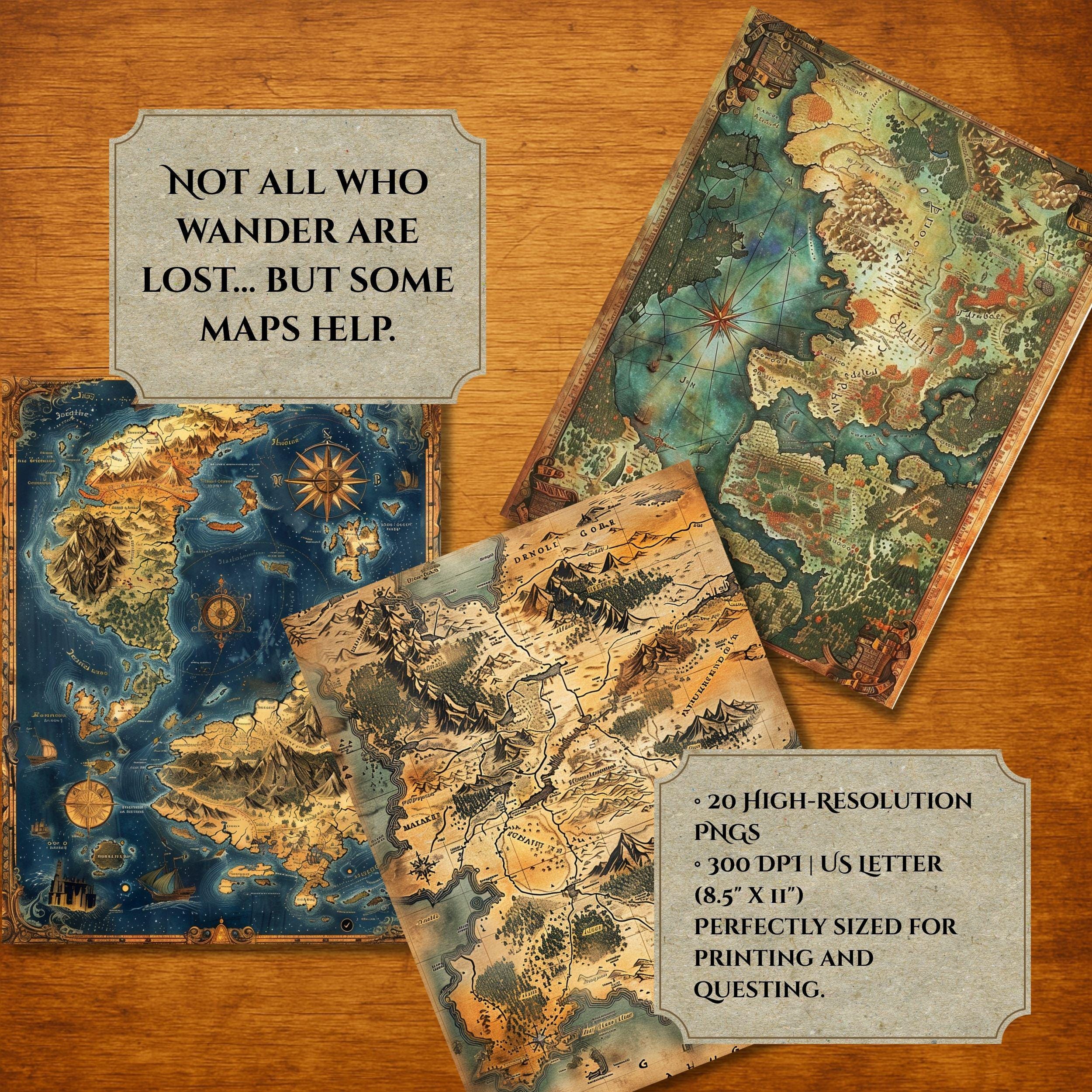 Fantasy Map Bundle 2 Scrapbook Pages, Fairy Kingdom Junk Journal Kit ...