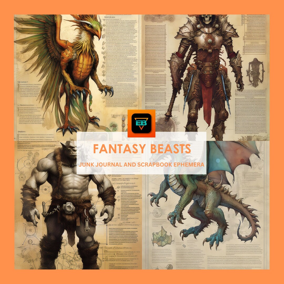 Printable Fantasy Monsters and Creatures Scrapbook Pages, Fantasy Junk ...