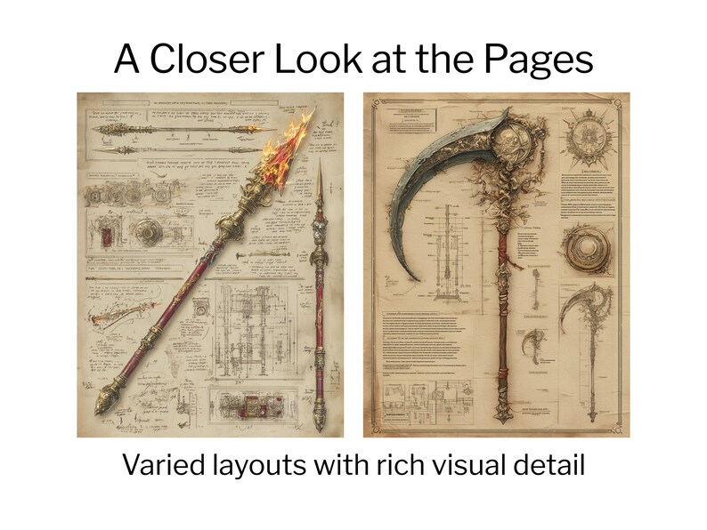 Fantasy Weapon Blueprints, Printable Sword & Axe Art, Dnd Ephemera ...