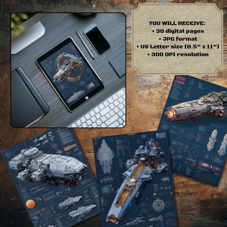 Sci-fi Spaceship Blueprints, TTRPG Handout, Cosplay Prop, Science ...