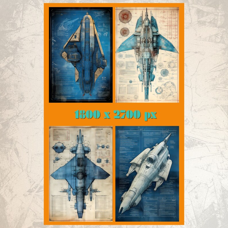 Scifi Spaceship Blueprint Scrapbook Pages, Space Craft Junk Journal Kit ...
