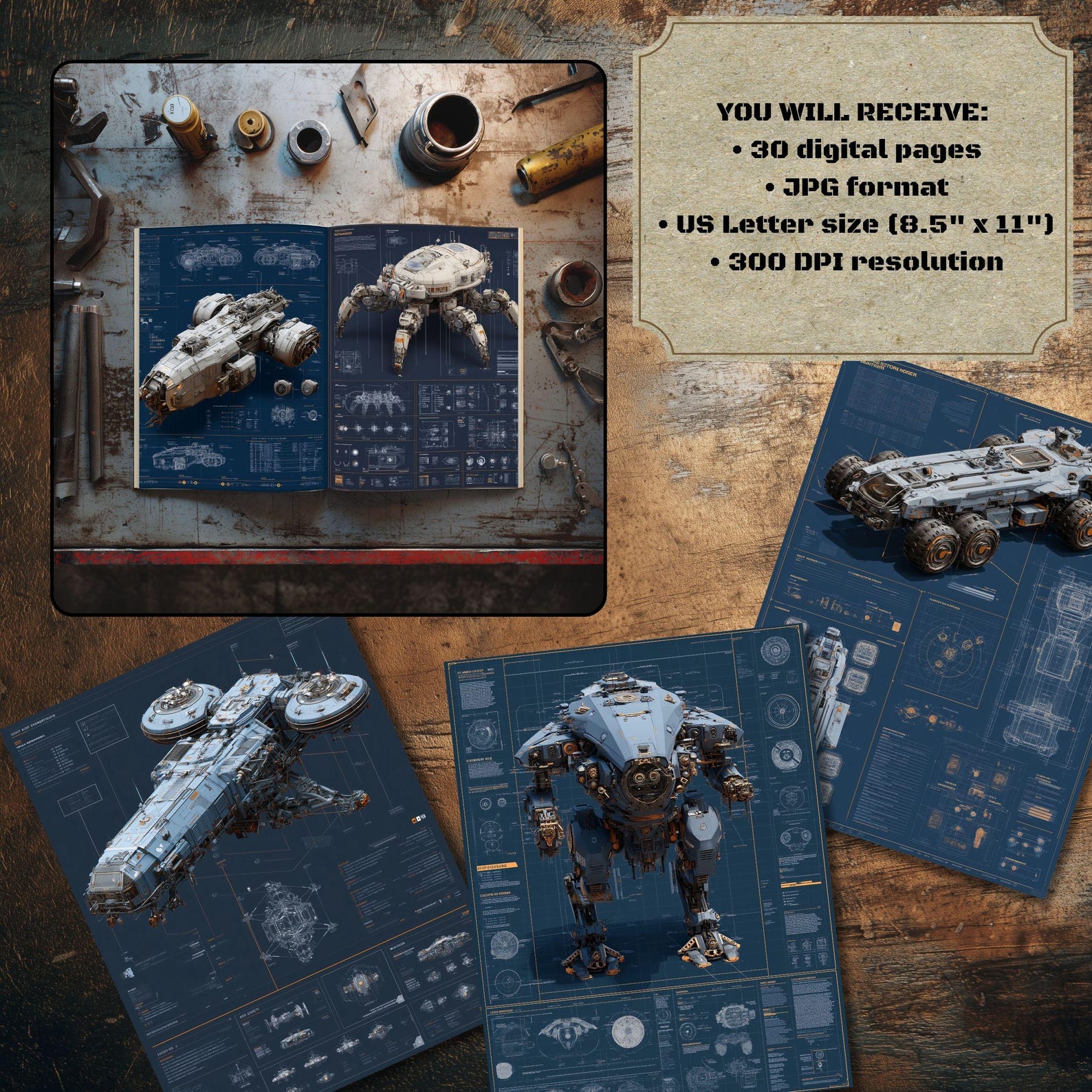 Sci-fi Vehicles Blueprints, TTRPG Handout, Cosplay Prop, Science ...