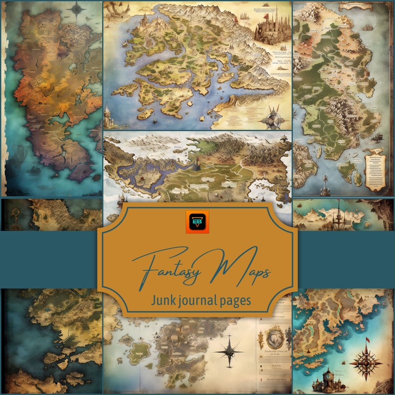 Fantasy Map Scrapbook Pages, Fairy Kingdom Junk Journal Kit, Dnd Gaming ...