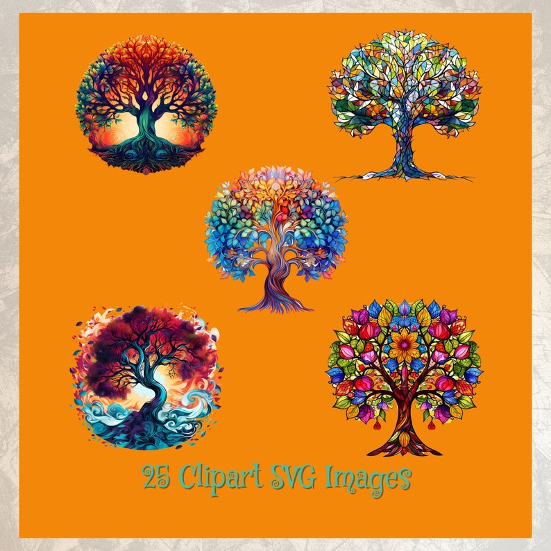 Colourful Tree of Life Collection Clipart, SVG Tree Clipart, Rainbow ...