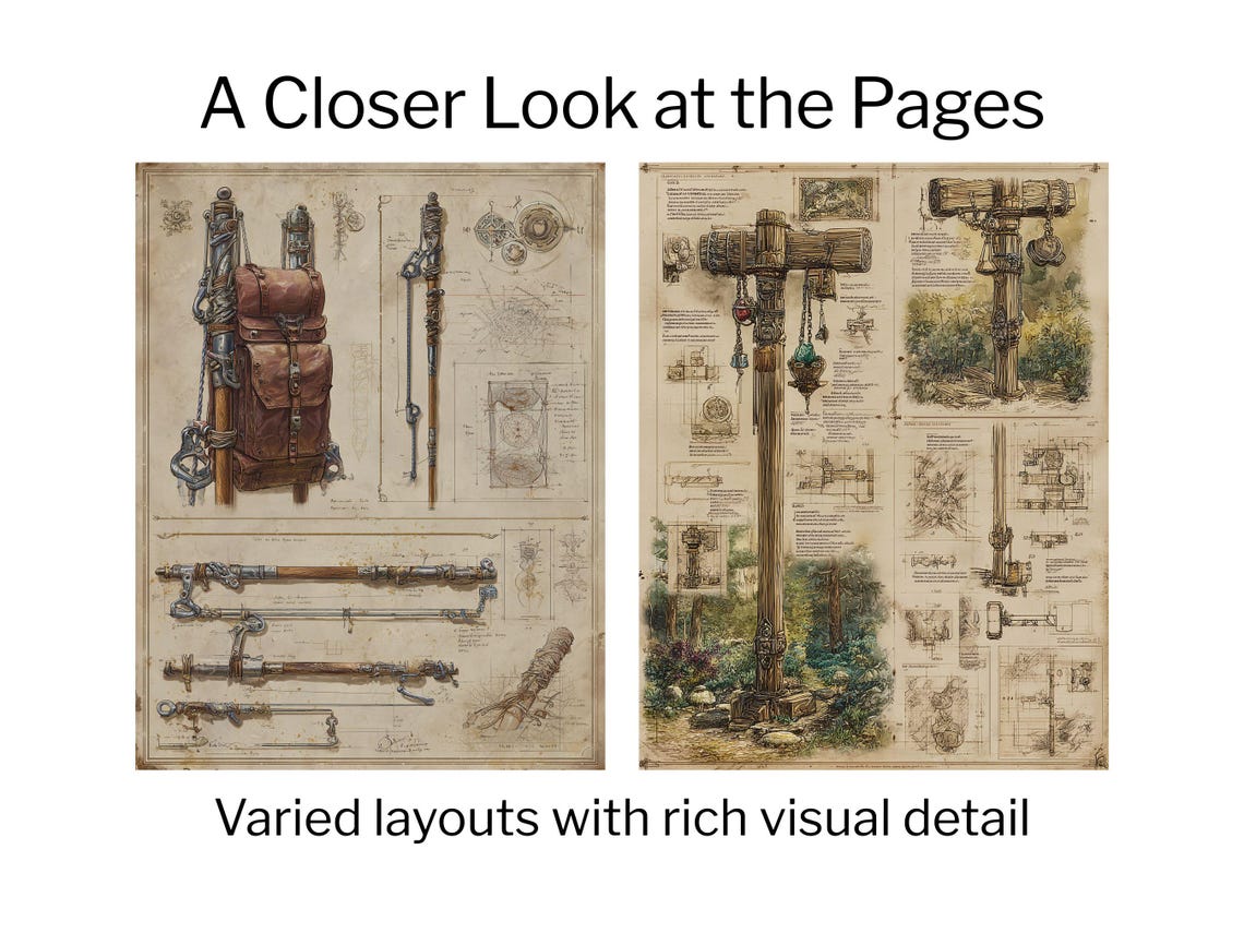 Fantasy Adventurer Gear Blueprints, Printable Dnd Journal Pages, RPG ...