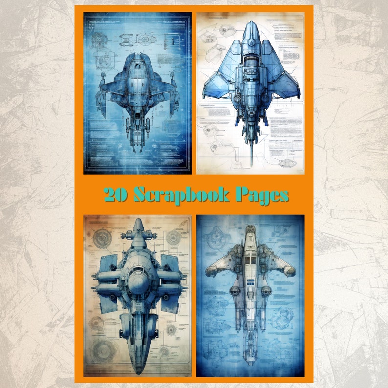 Sci-fi Spaceship Blueprint Scrapbook Pages, Spacecraft Diagram Junk ...