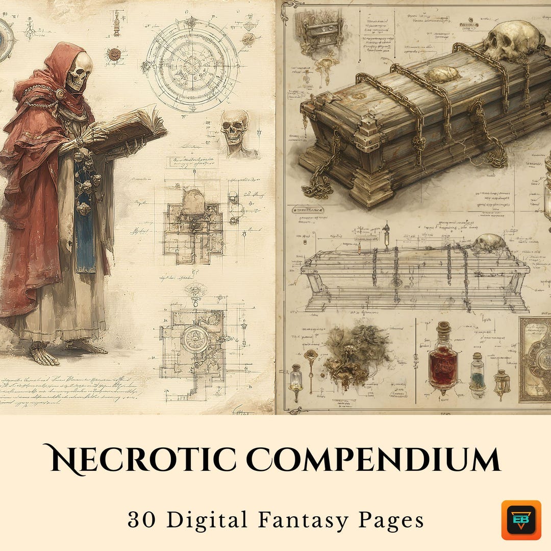 Undead Necromancy Kit, Fantasy Scrapbook Pages, Grimoire Printable ...