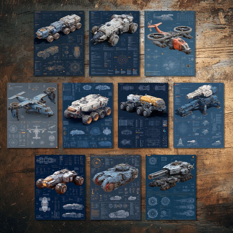Sci-fi Vehicles Blueprints, TTRPG Handout, Cosplay Prop, Science ...