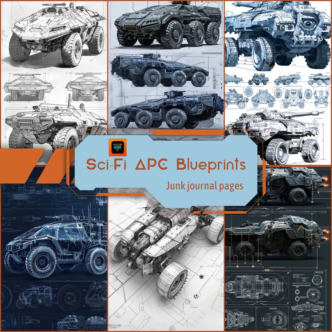 Sci-fi Military Vehicle Blueprint Scrapbook Pages, Armoured Transport ...