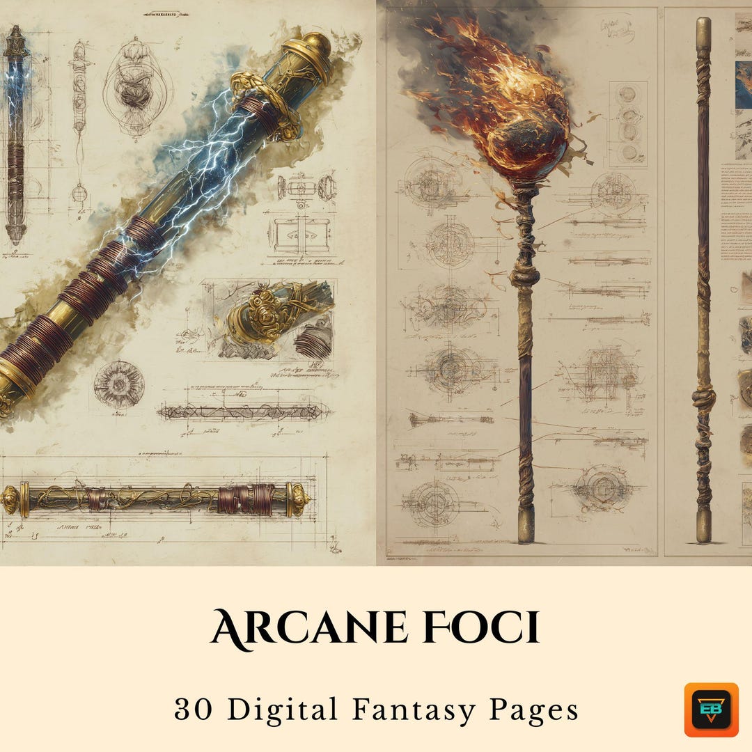 Fantasy Staff & Wand Blueprints, Arcane Focus Ephemera, Printable Dnd ...