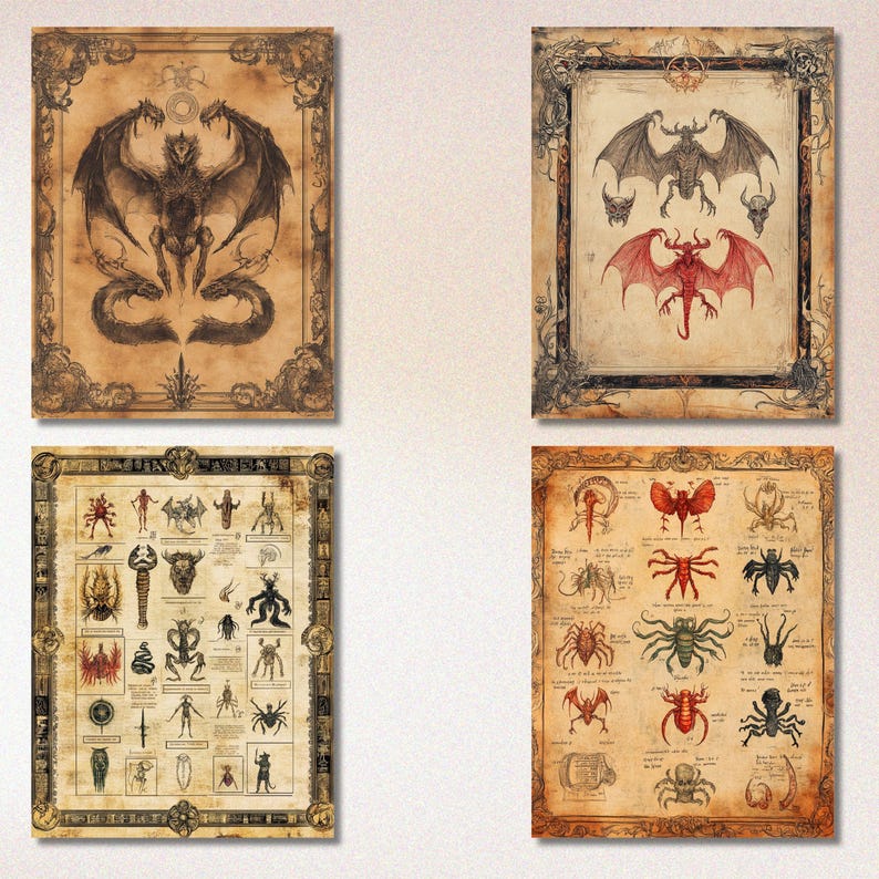 Codex Bestiary Journal Pages, Monster Scrapbook Sheets, BOS Grimoire ...