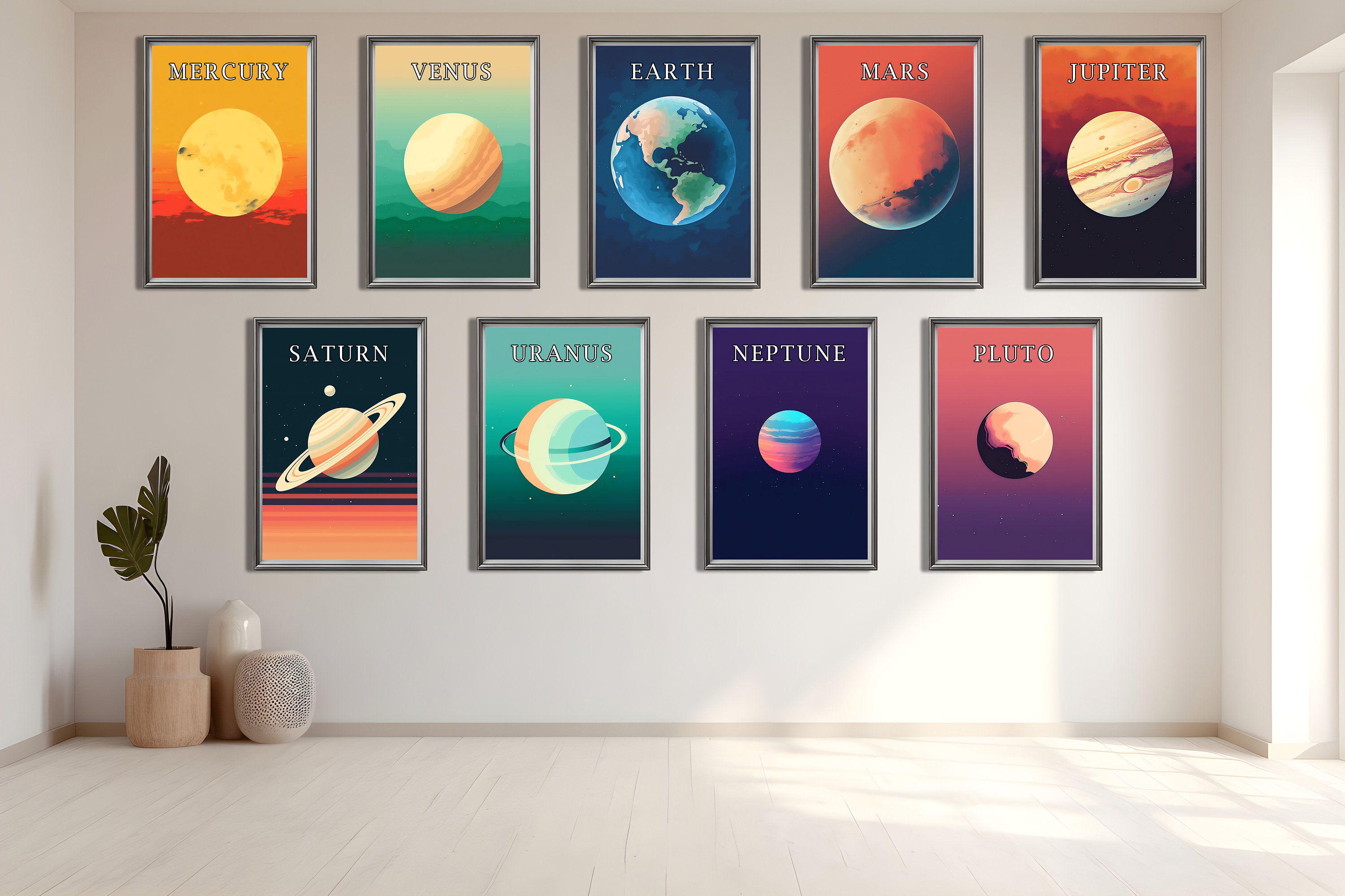Printable Solar System Art Set of 9, Space Wall Art Set, Instant ...