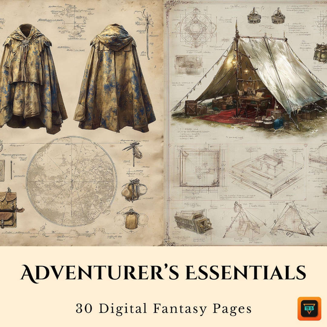 Fantasy Adventurer Gear Blueprints, Printable Dnd Journal Pages, RPG ...