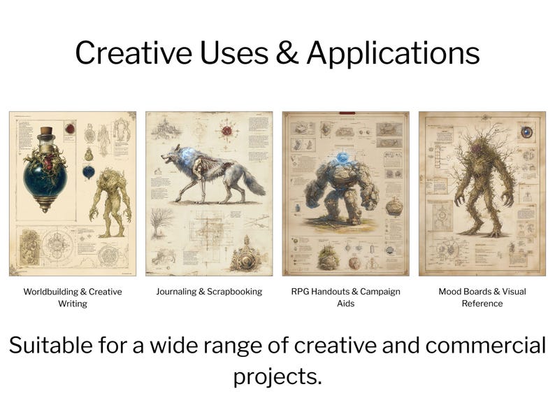 Creature Backgrounds Kit, Fantasy Scrapbook Pages, Grimoire Printable ...