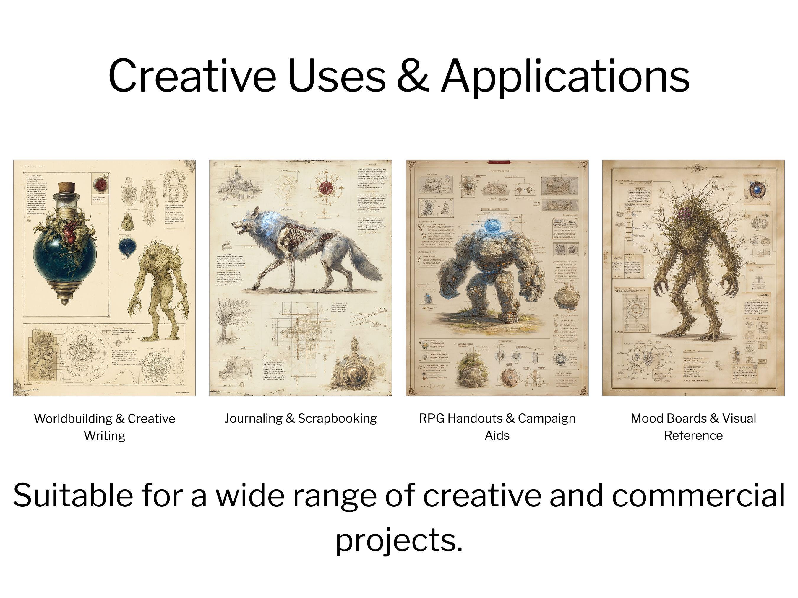 Creature Backgrounds Kit, Fantasy Scrapbook Pages, Grimoire Printable ...