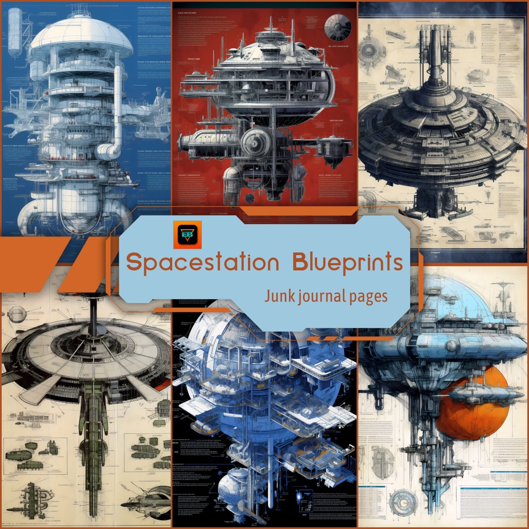 Sci-fi Space Station Blueprint Scrapbook Pages, Science Fiction Orbital ...