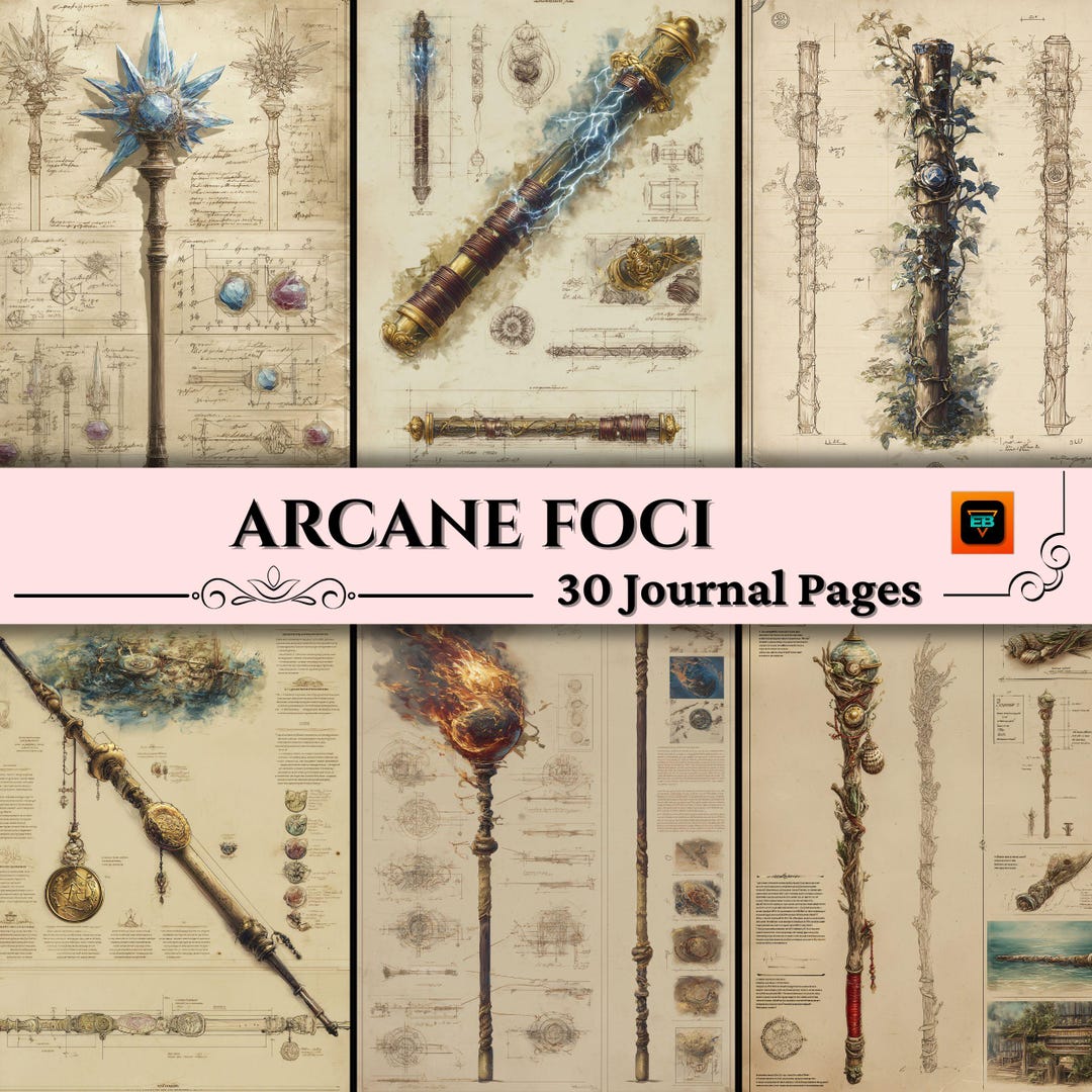 Fantasy Staff & Wand Blueprints, Arcane Focus Ephemera, Printable Dnd ...