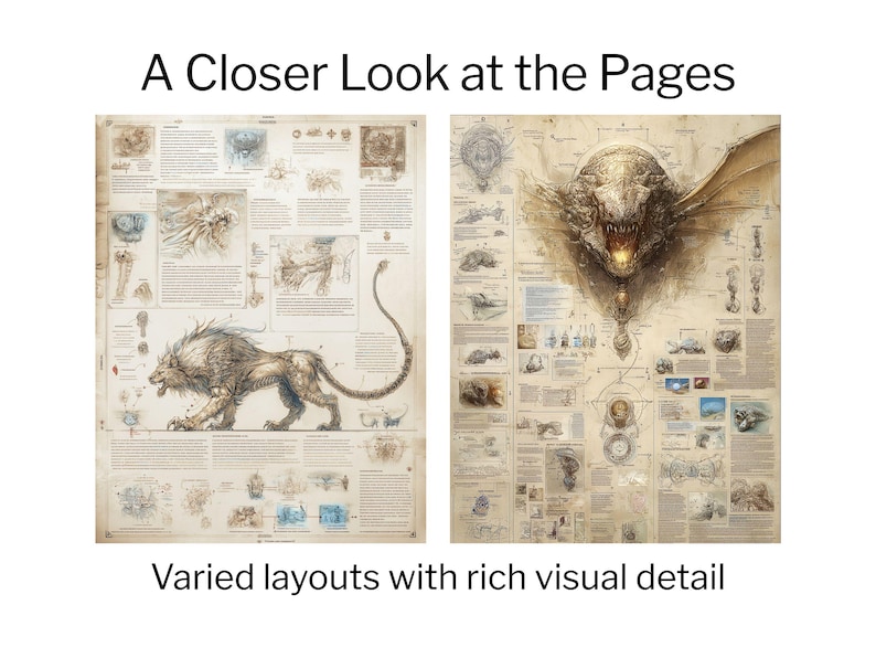 Creature Backgrounds Kit, Fantasy Scrapbook Pages, Grimoire Printable ...