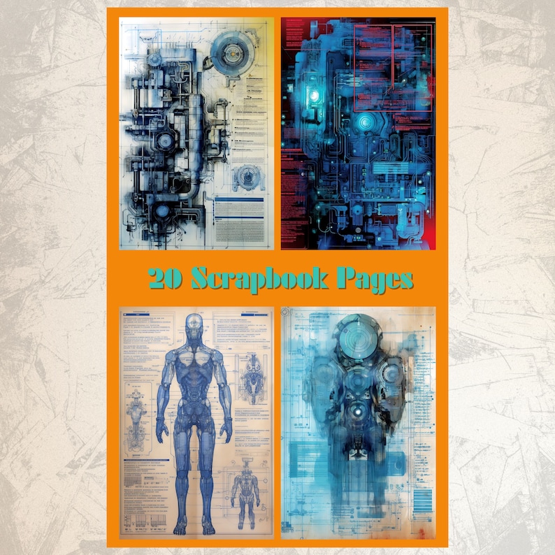 Cyberpunk Scrapbook Pages, Sci-fi Junk Journal Kit, Blueprint Diagram ...