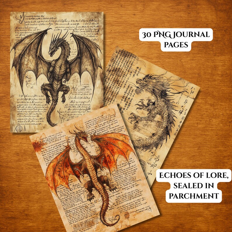 Dragon Codex Junk Journal Pages, Fantasy Scrapbook Pages, Monster ...