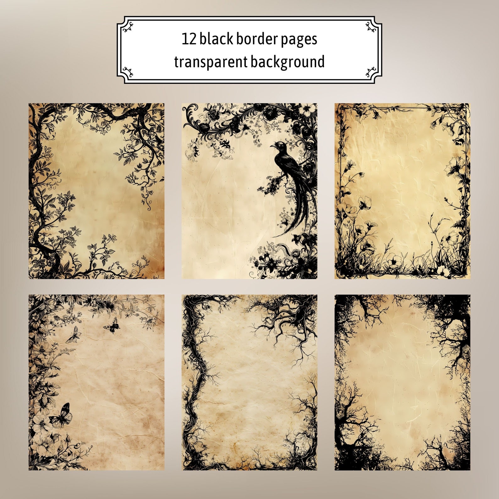 Black Borders & Ephemera Scrapbook Pages, Decorative Halloween Clipart ...