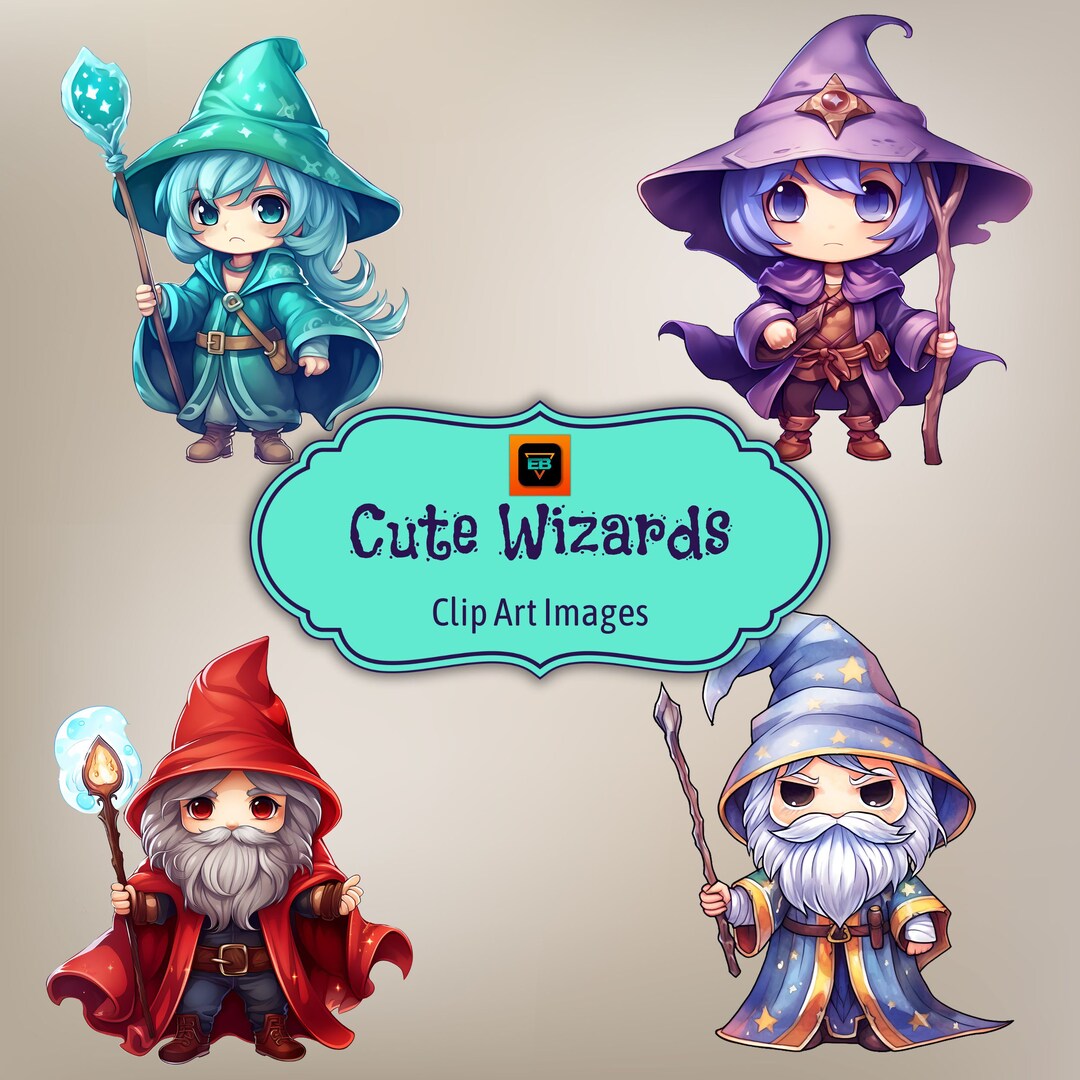 Cute Wizards Clipart, Kids Craft Graphics, Instant Download, Commercial ...