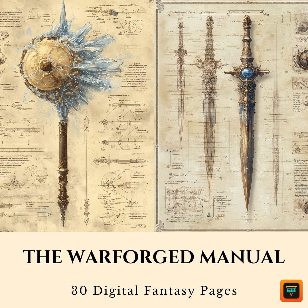 Fantasy Weapon Blueprints, Printable Sword & Axe Art, Dnd Ephemera ...
