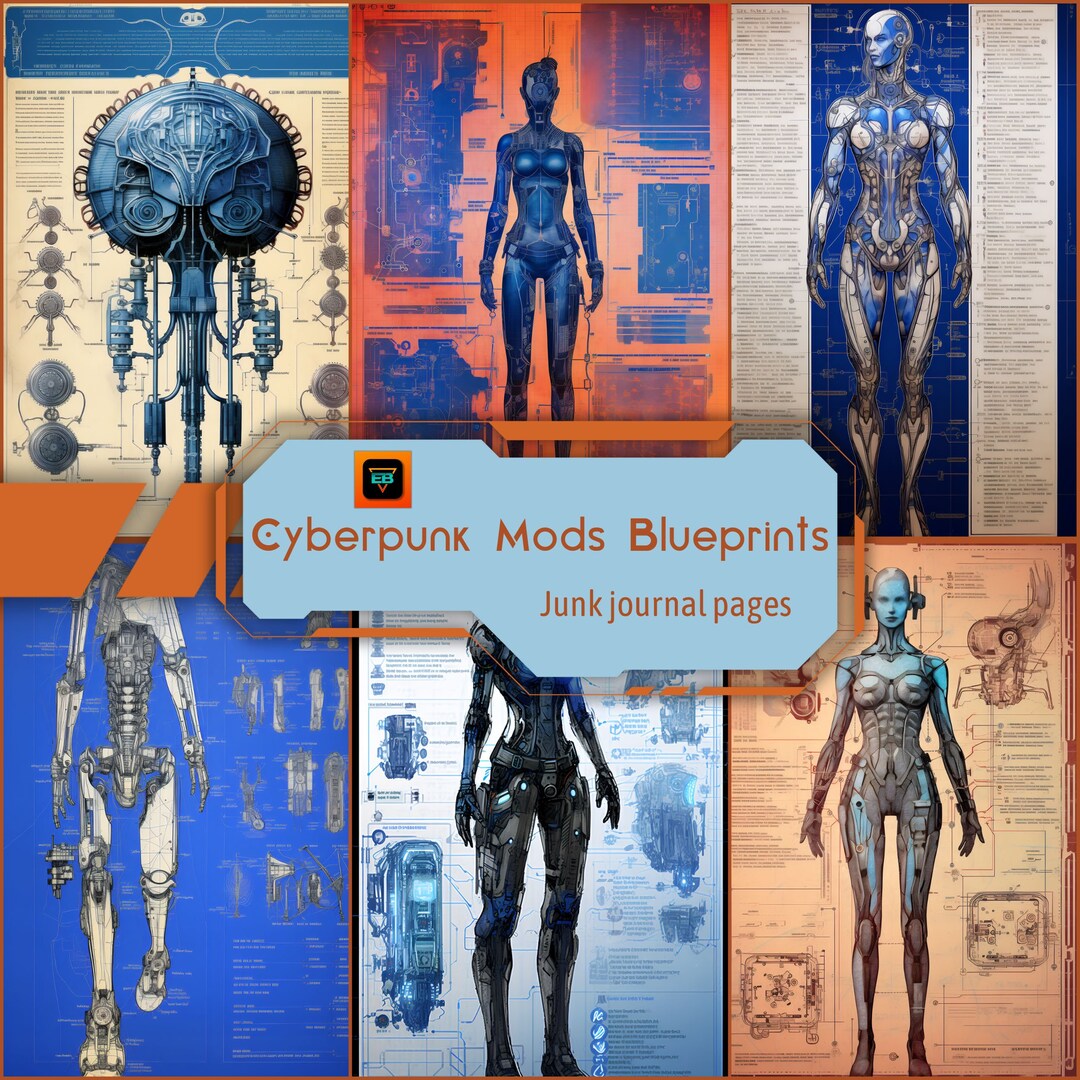 Cyberpunk Scrapbook Pages, Sci-fi Junk Journal Kit, Blueprint Diagram ...