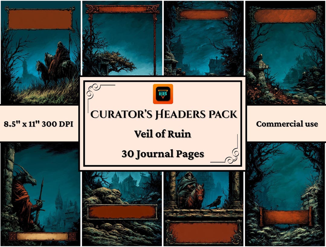 Dark Fantasy Headers and Footers for Junk Journals, Scrapbooks, Collage ...