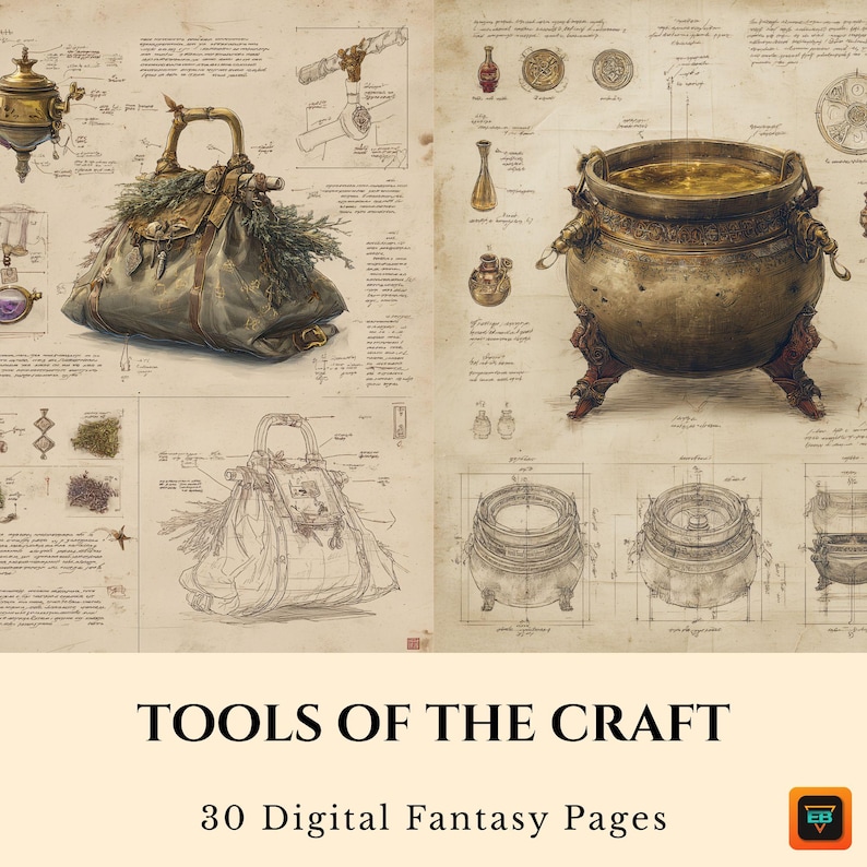 Witchcraft Tool Blueprints, Fantasy Ritual Ephemera, Printable Dnd ...