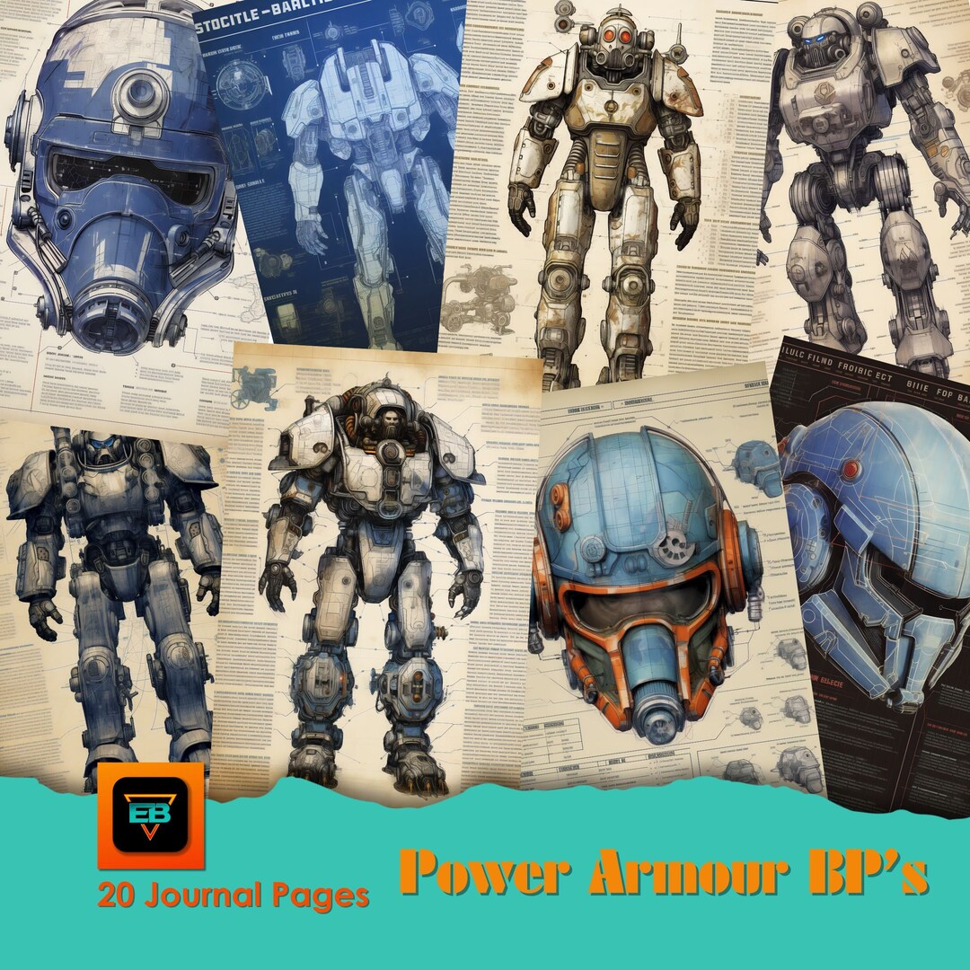Power Armour Blueprint Scrapbook Pages, Sci-fi Equipment Junk Journal ...