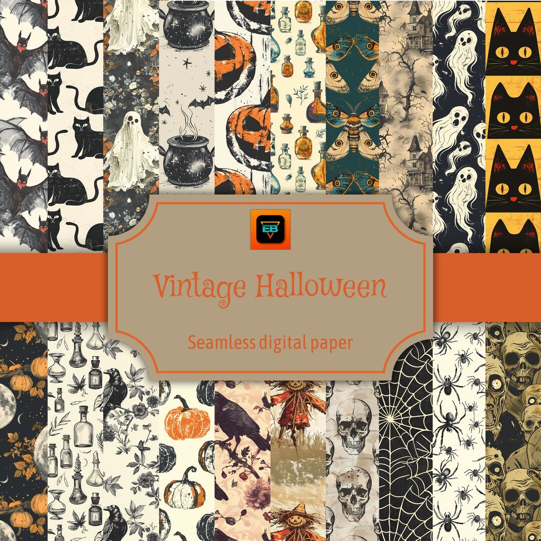 Vintage Halloween Seamless Digital Papers, Vintage Sheets, Digital ...