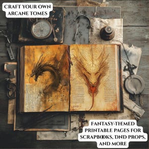 Dragon Codex Junk Journal Pages, Fantasy Scrapbook Pages, Monster ...