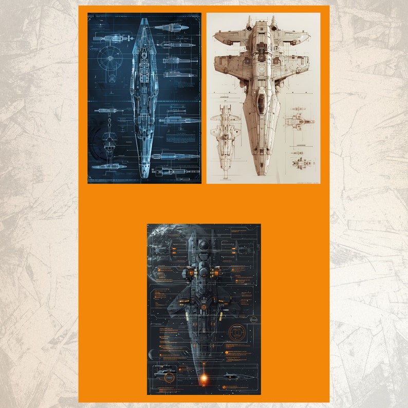 Spaceship Blueprint Scrapbook Pages, Sci-fi Spacecraft Diagram Junk ...