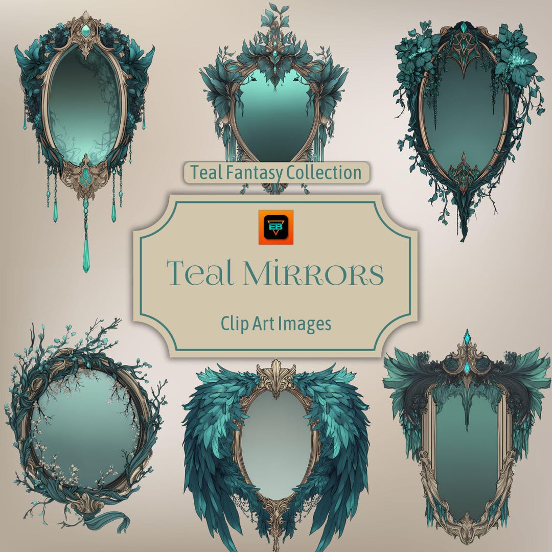 Teal Fantasy Collection, Magical Mirror Clipart, Junk Journal Graphics ...