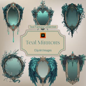 Teal Fantasy Collection, Magical Mirror Clipart, Junk Journal Graphics ...