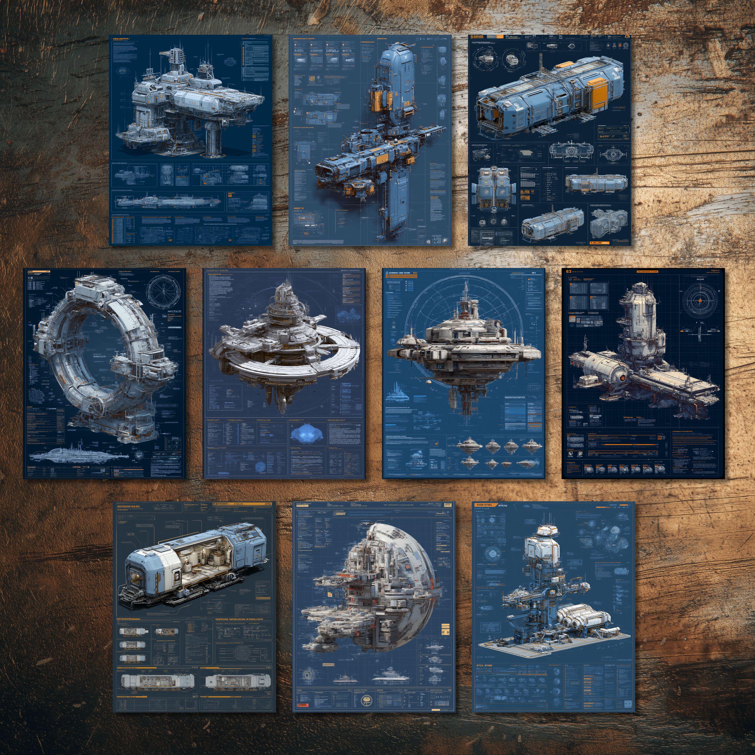 Sci-fi Space Station Blueprints, TTRPG Handout, Cosplay Prop, Science ...