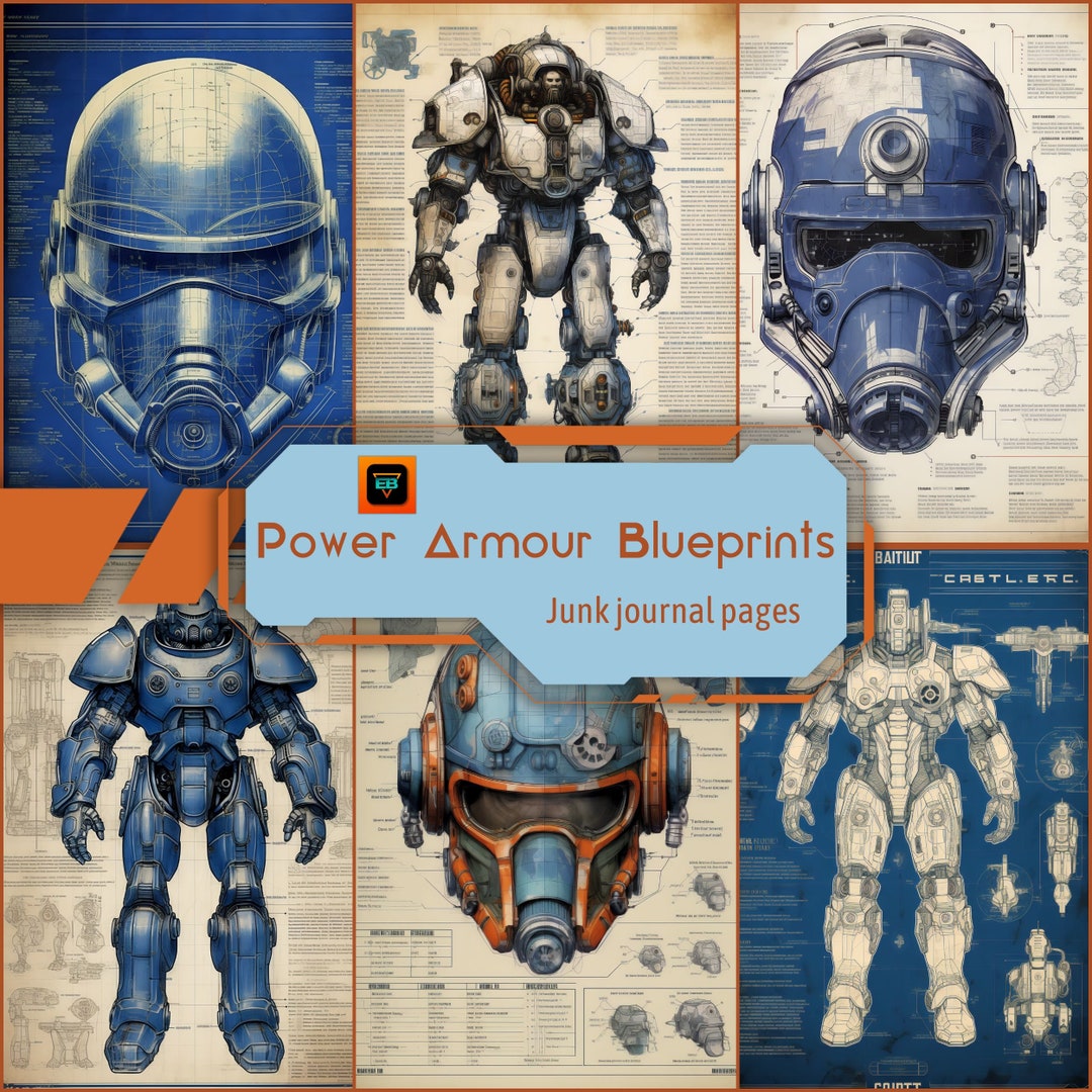 Power Armour Blueprint Scrapbook Pages, Sci-fi Equipment Junk Journal ...