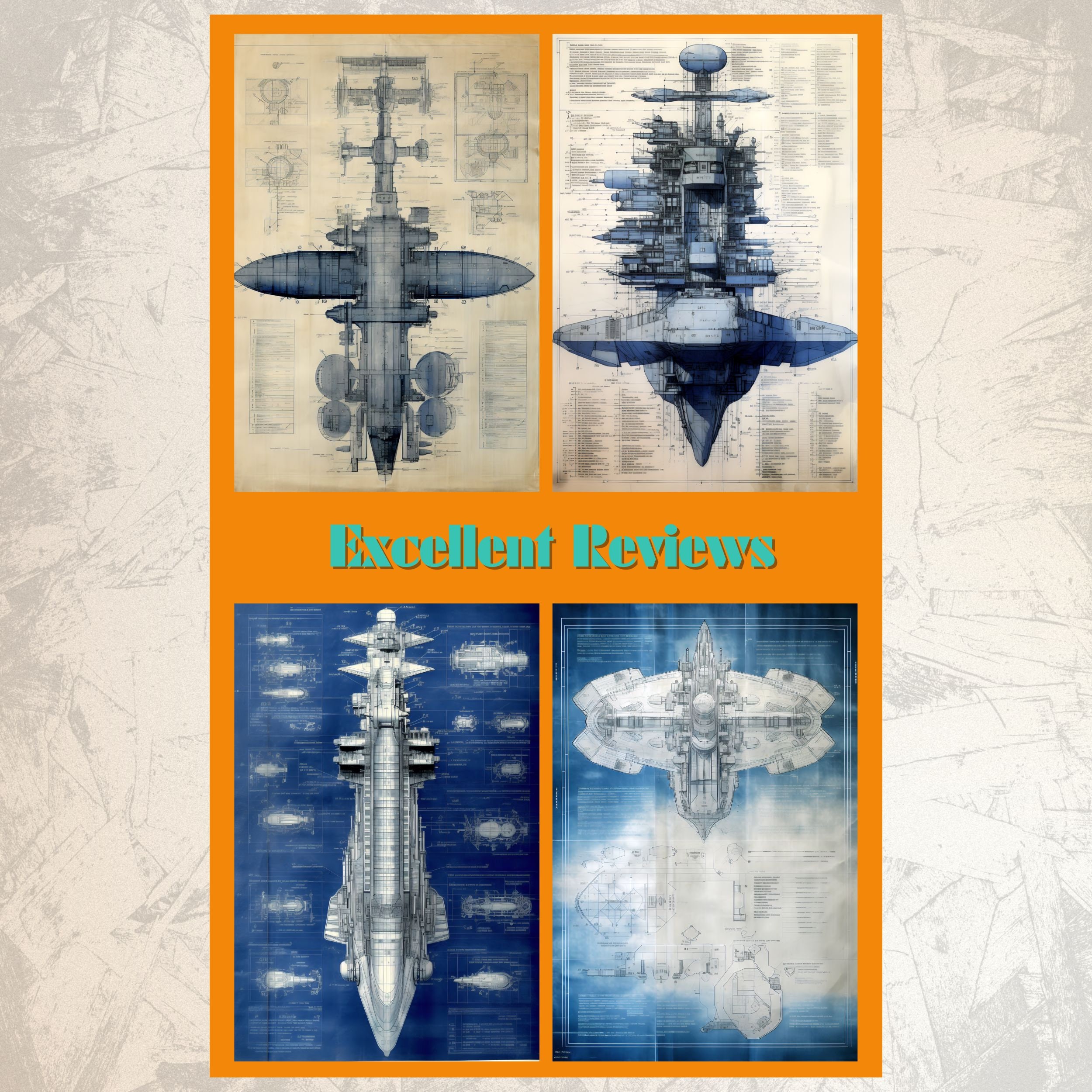 Sci-fi Spaceship Blueprint Scrapbook Pages, Spacecraft Diagram Junk ...