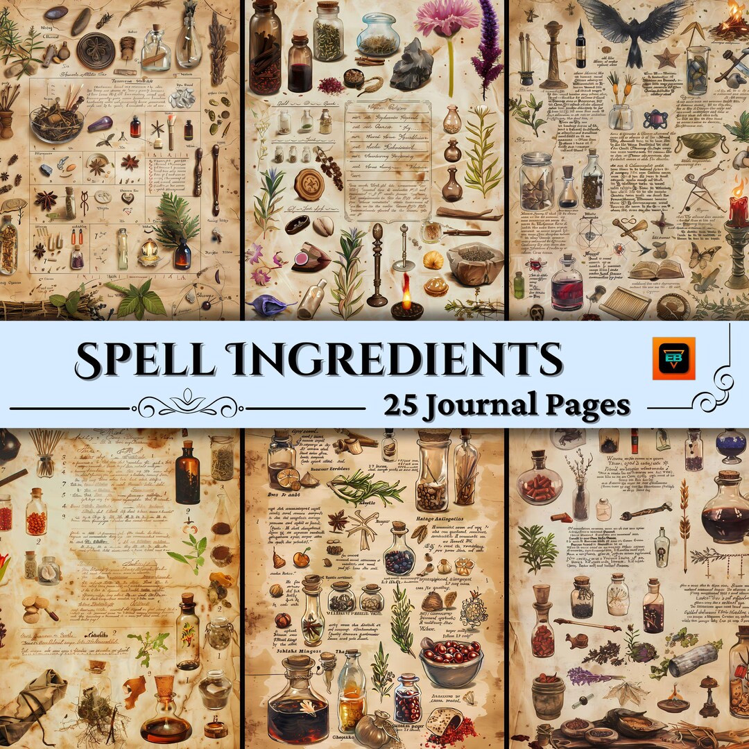 Witchcraft Junk Journal Pages, Digital Scrapbook Paper Kit, Ingredient ...