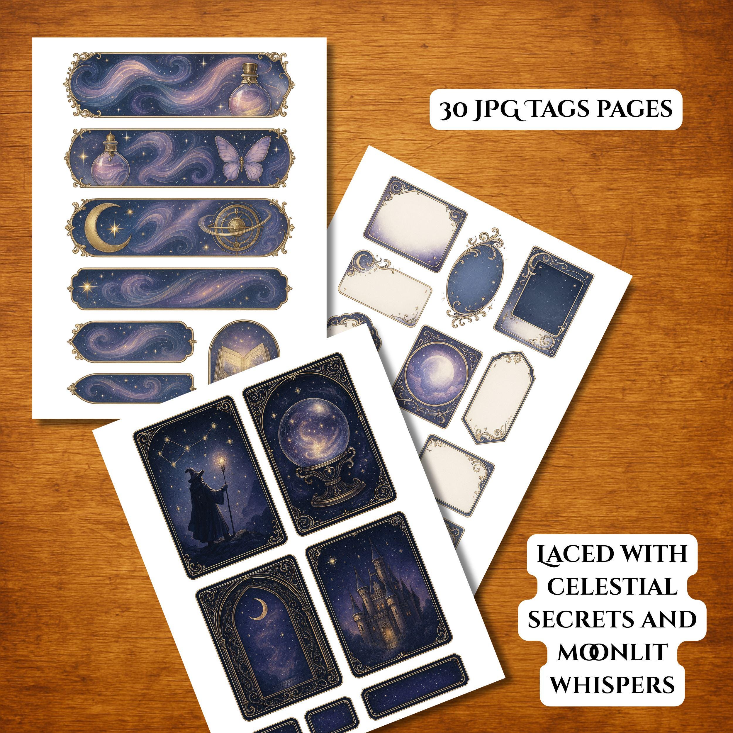 Wax and Wyrd Ephemera Kit, Celestial Printable Tags & Labels, Mystical ...