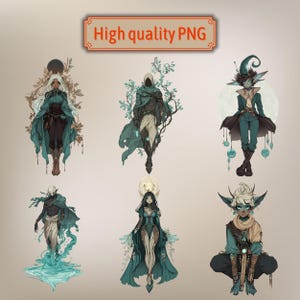 Teal Fantasy Collection, Character Art Clipart, Junk Journal Graphics ...