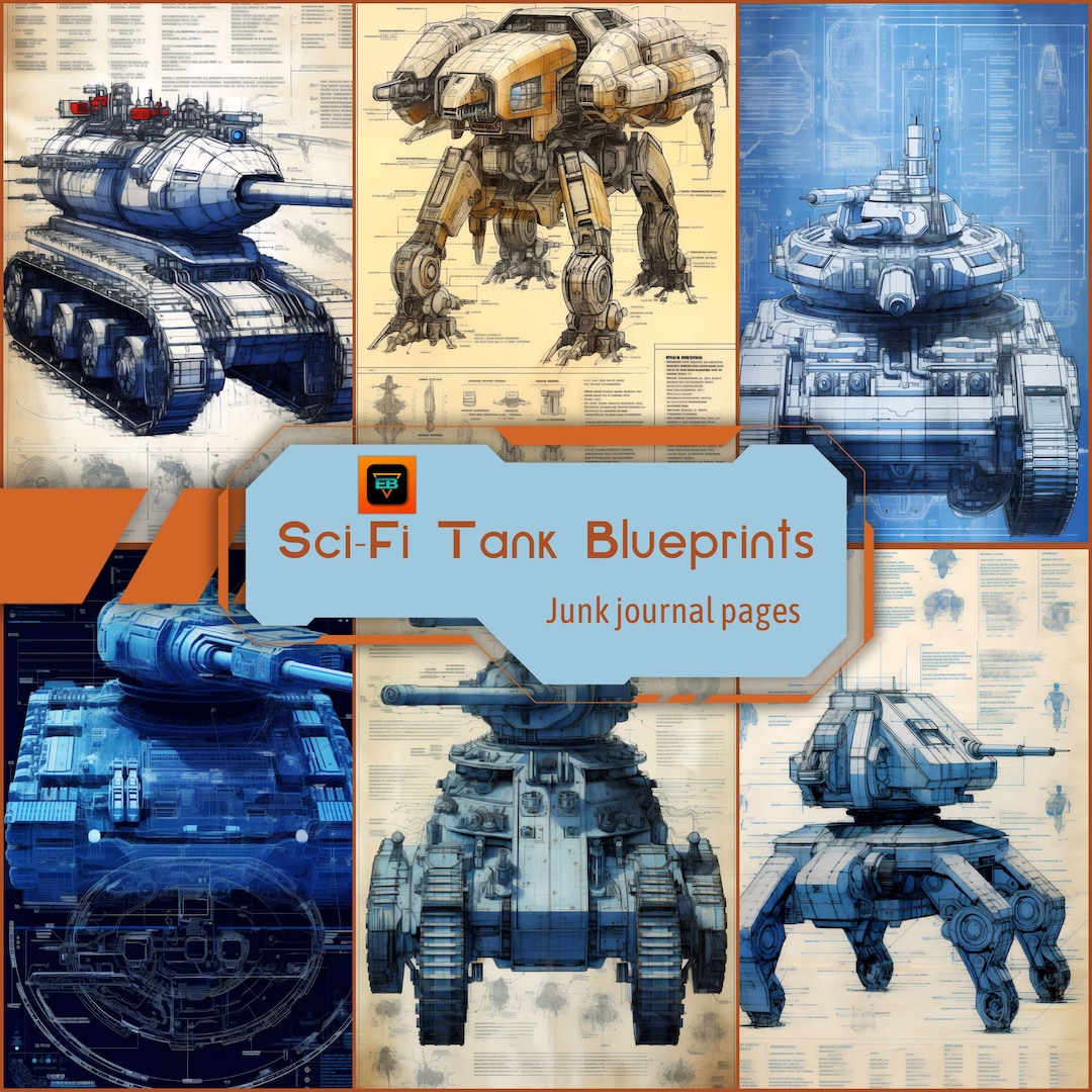 Sci-fi Tank Blueprint Scrapbook Pages, Science Fiction Diagram Junk ...