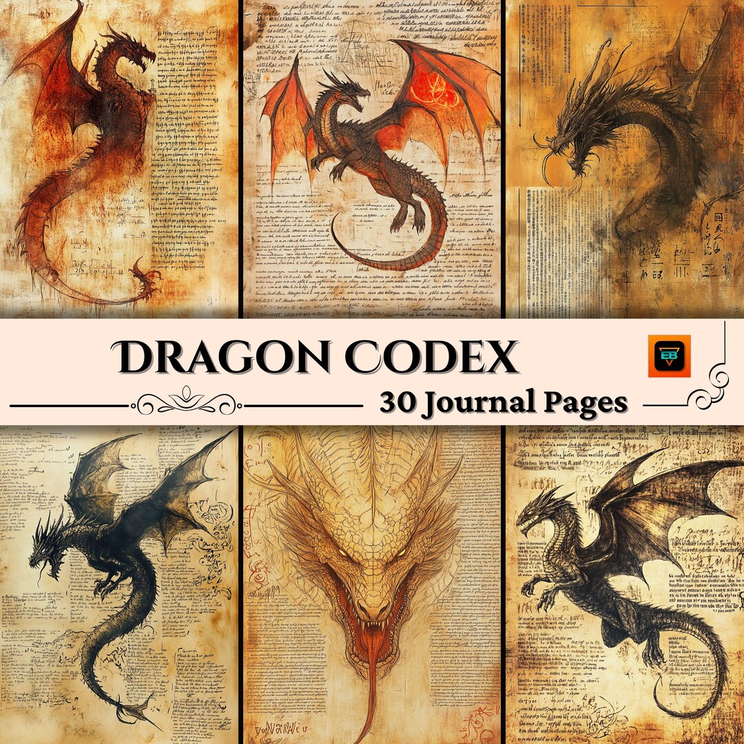 Dragon Codex Junk Journal Pages, Fantasy Scrapbook Pages, Monster ...