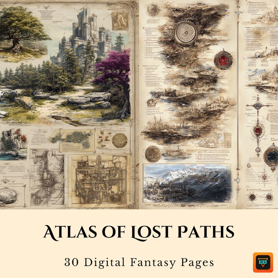 Fantasy Map Pages, Junk Journal Kit, Arcane Scrapbook Paper, Magical ...